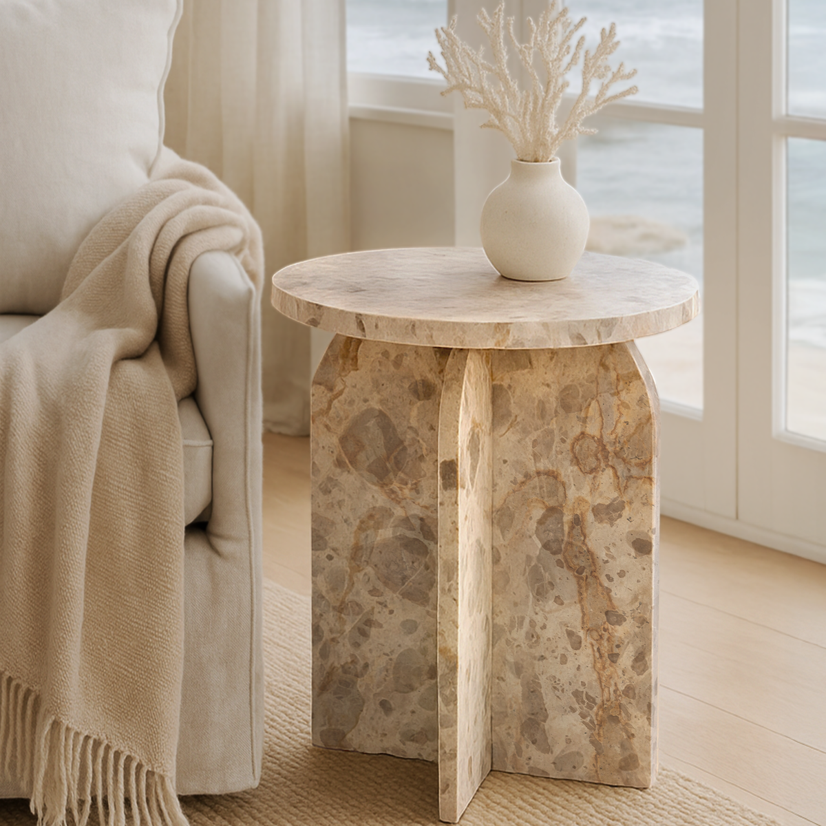 Petra Beige Marble Side Table – FABLEROOM