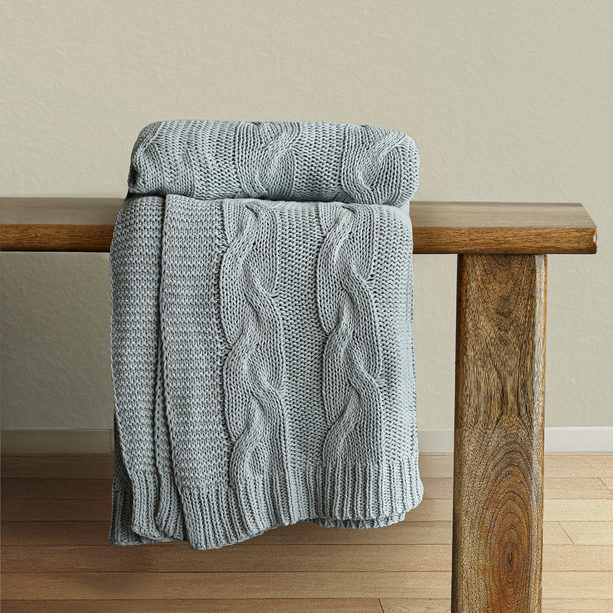 Cason Blue Cotton Knitted Throw – FABLEROOM